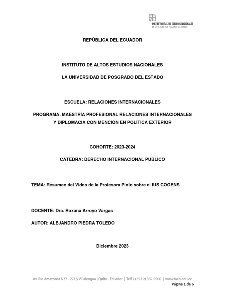 Ius Cogens en Derecho Internacional | PDF | Ley internacional ...
