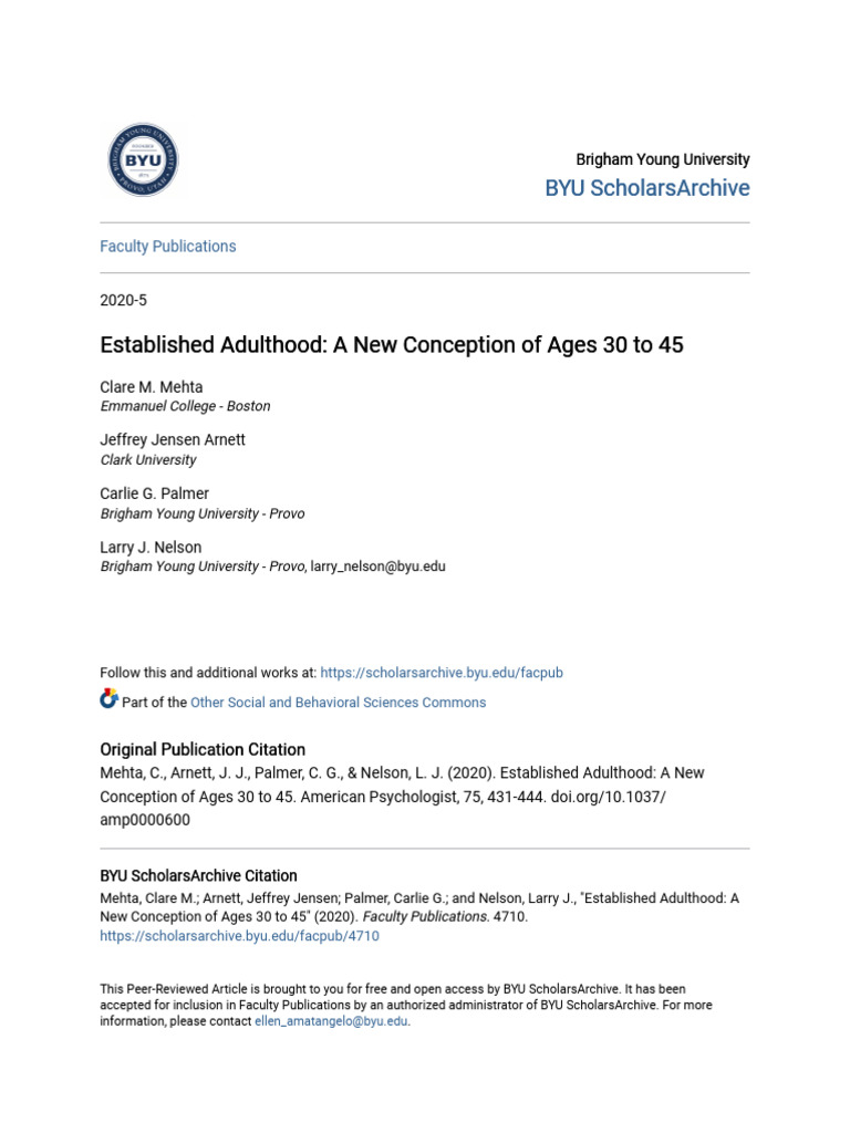 Established Adulthood - A New Conception of Ages 30 To 45 | PDF ...