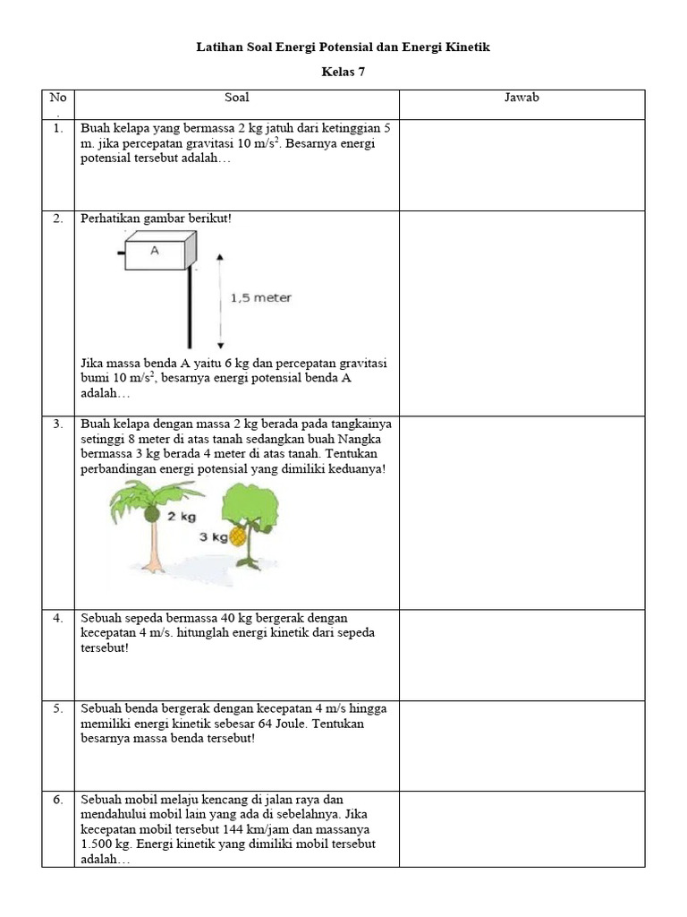 Latihan Soal Energi Potensial Dan Energi Kinetik | PDF
