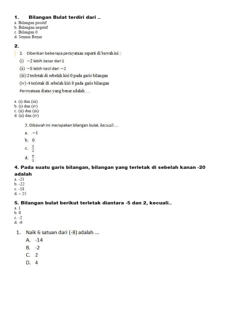 Soal Bilangan Bulat Dan Matematika Dasar Pdf