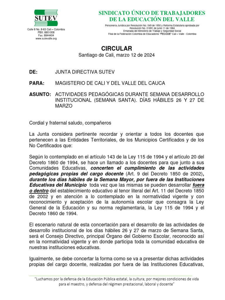 Circular Cali y Valle Del Cauca-Orientaciones Semana Santa-12.03.2024 ...