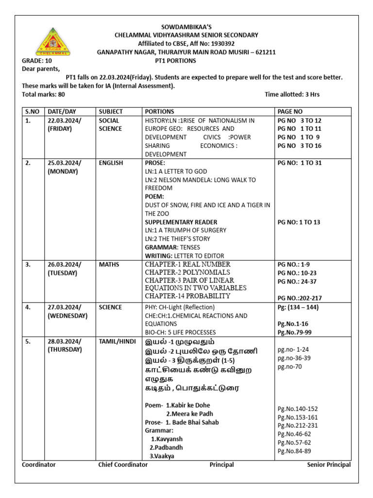 G10 (Inc) PT-1 Revised Schedule | PDF | Mathematics