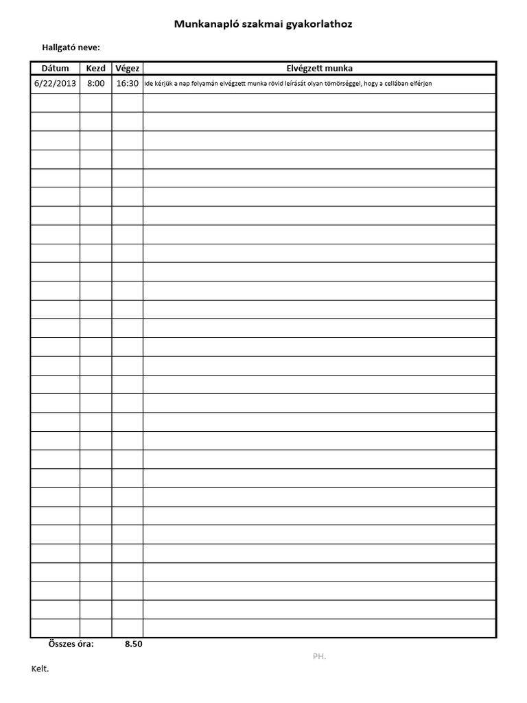 Munkanaplo Sablon | PDF