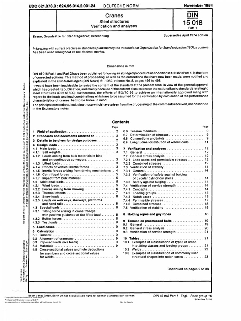 DIN 15018-1 (EN - Version 11-1984) | PDF | Screw | Crane (Machine)