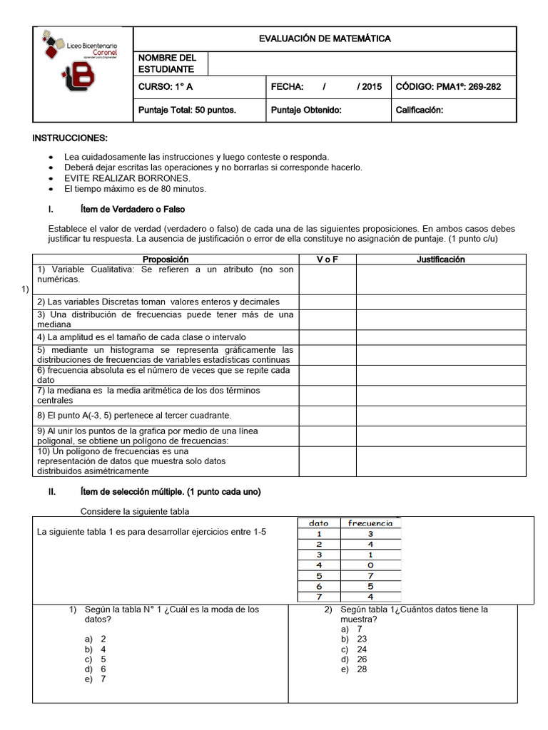 Prueba Mate | PDF | ruiseñor de Florencia | Mediana
