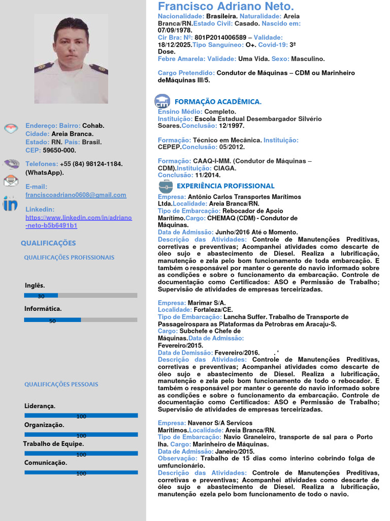 CV-CDM MNM III 5 Francisco Adriano Neto - 06FEV24 | PDF | Marinheiro | Navios