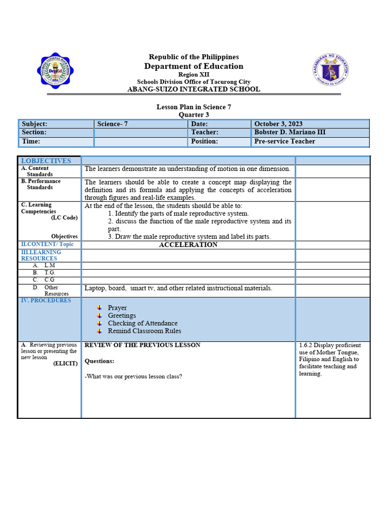 ACCELERATION_FINAL-LESSON-PLAN | PDF | Learning | Lesson Plan