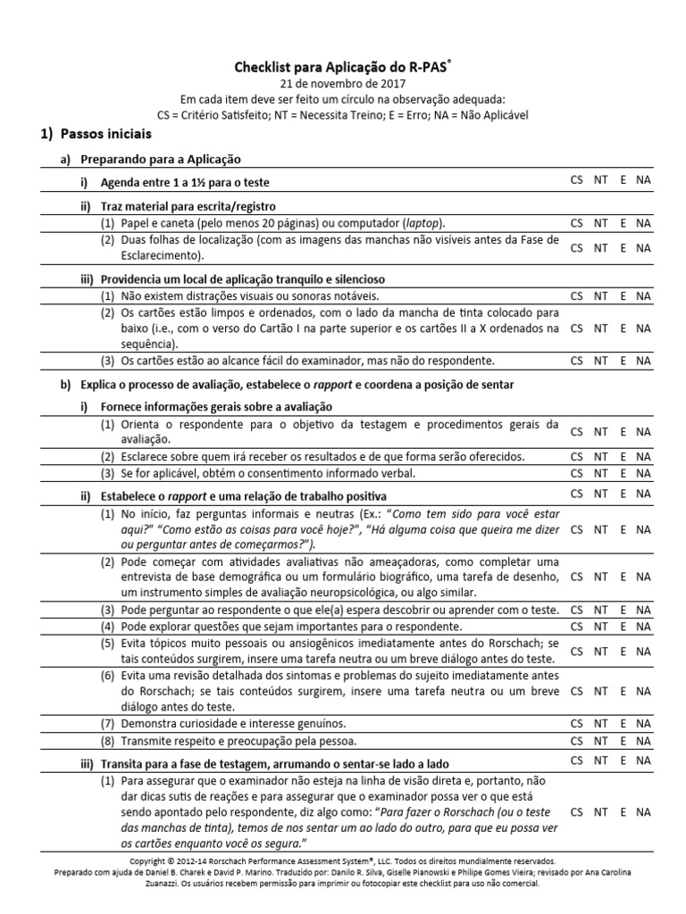 Checklist para Aplicação Do R-PAS - Brasil | PDF | Comunicação | Tempo Checklist para Aplicação Do R-PAS - Brasil | PDF | Comunicação | Tempo