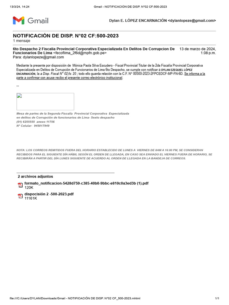 Gmail 13 MAR 2024; 13:08 Hrs., CÉD NOT, DISP Nº 02 ARCHIVO Y REMISIÓN. OCR. 23p | PDF | Fiscal ...