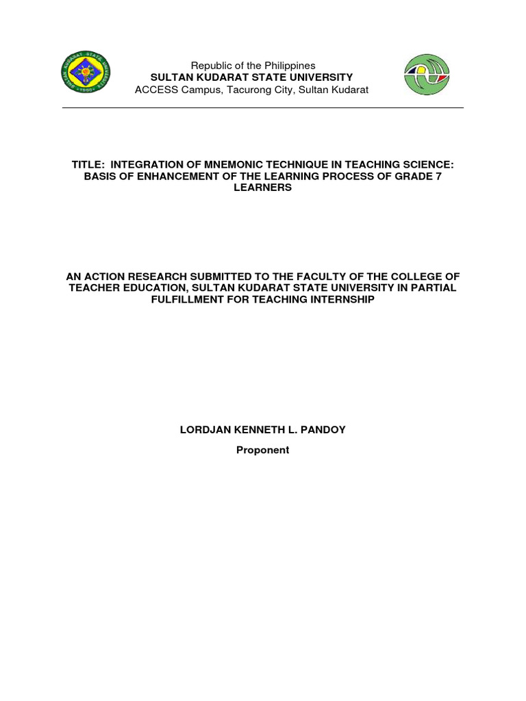 Pdf Classroom Based Action Research Paper Pdf Learning Mnemonic