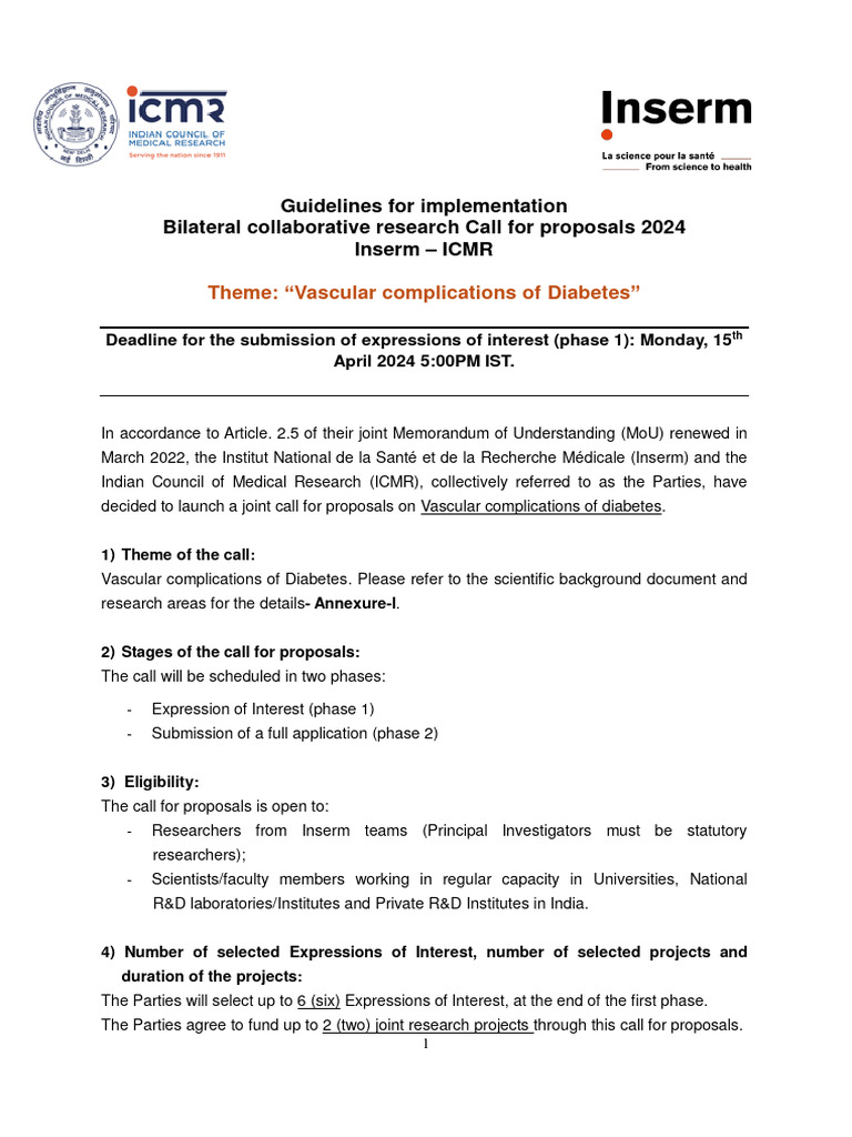 ICMR INSERM Joint Call | PDF | Diabetes | Prediabetes