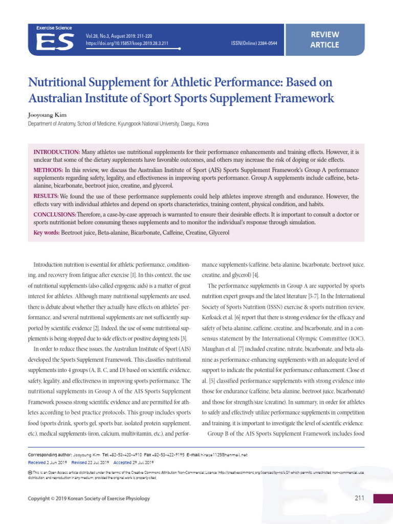 Nutritional Supplement for Athletic Performance Based on Australian ...