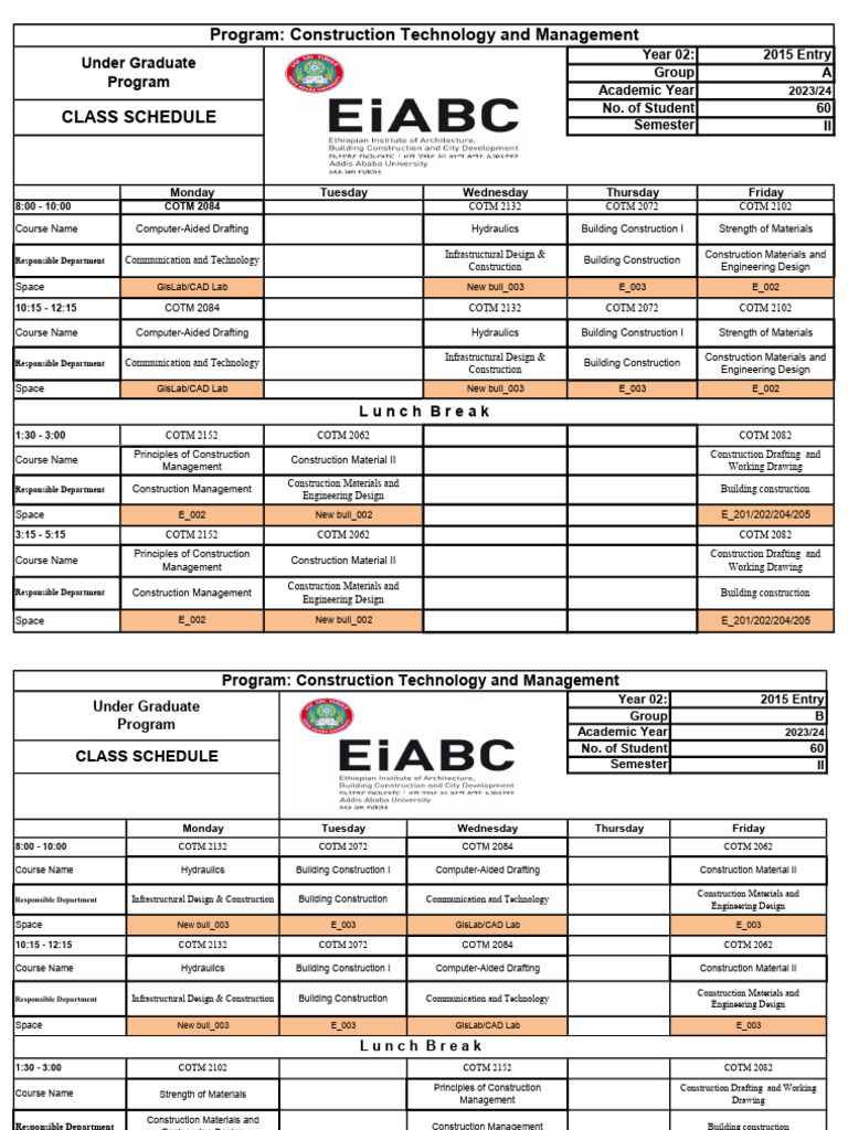 COTM Engineering Class Schedule 2023/24 | PDF | Academic Term ...