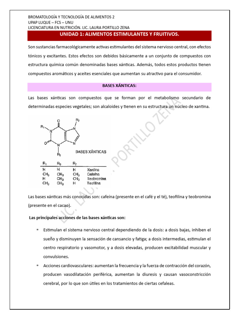 Alimentos Estimulantes y Fruitivos. Lic. Laura Portillo Zena. Upap ...