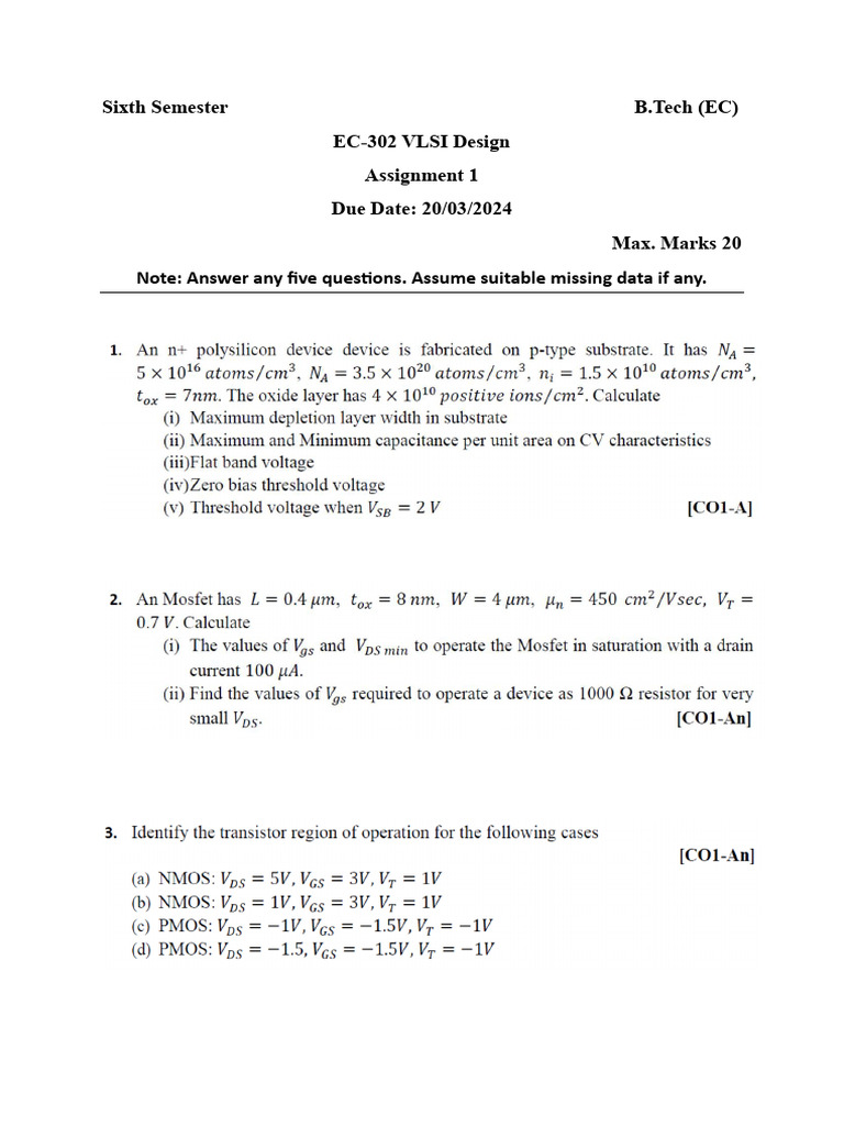 Assignment 1 VLSI Design | PDF