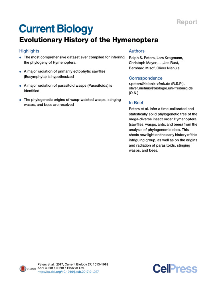 1 s2.0 S0960982217300593 Main | PDF | Hymenoptera | Phylogenetic Tree