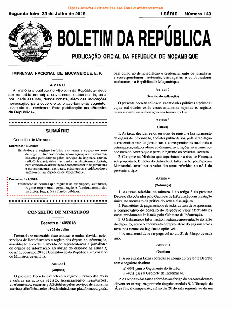 Boletim Da Republica: Publicação Oficial Da República de Moçambique ...