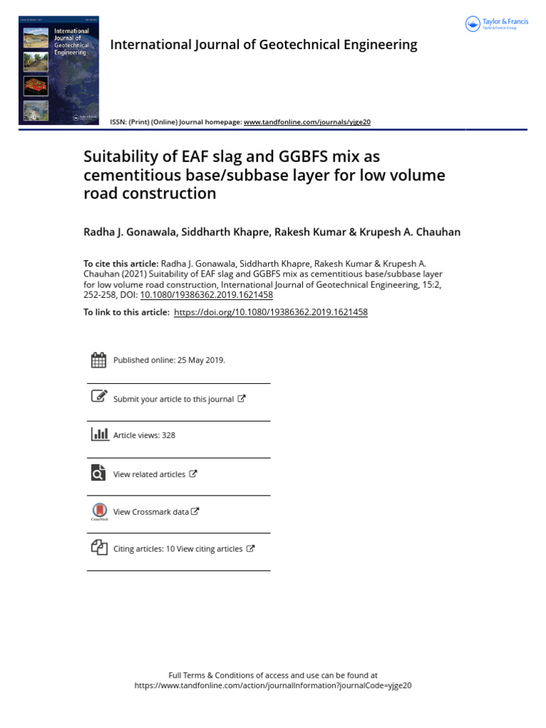 Gonawala Et Al - 2021 - Suitability of EAF Slag and GGBFS Mix As Cementitious Base-Subbase Layer ...