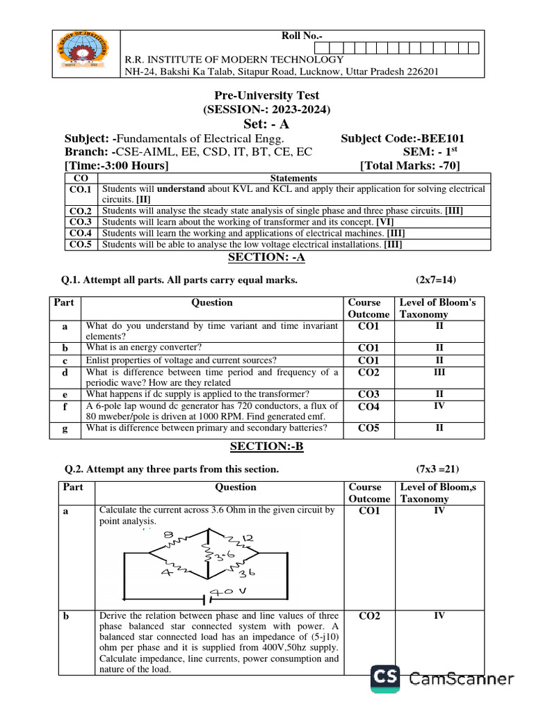 Electrical Set A & B | PDF | Electric Motor | Transformer
