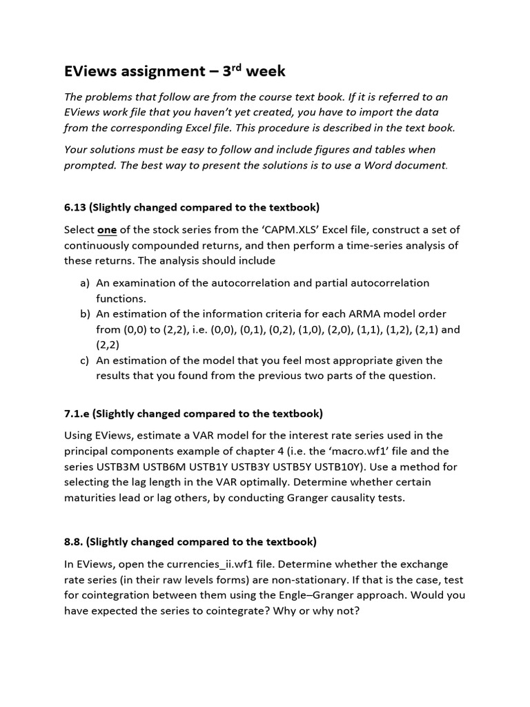EViews Assignment 3rd Week | PDF | Teaching Methods & Materials | Computers