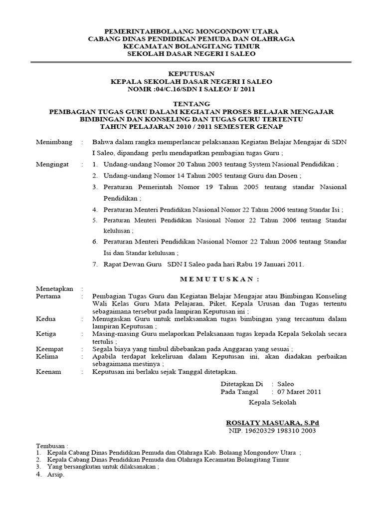 SK Pembagian Tugas Guru2 DLM PROSES BLJR MNGJR BIMBNGN KONSELING | PDF | Sains & Matematika