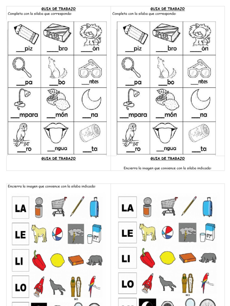 Guia De Trabajo Silabas La Le Li Lo Lu Pdf