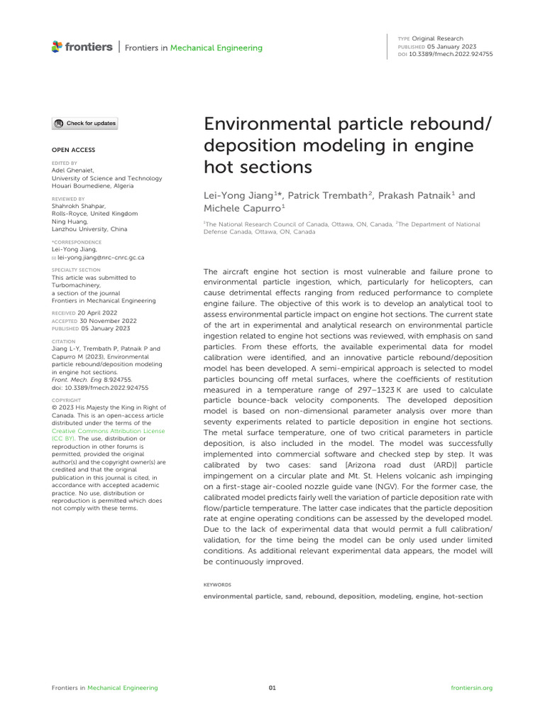 Environmental Particle Rebound/deposition Modeling in Engine Hot ...