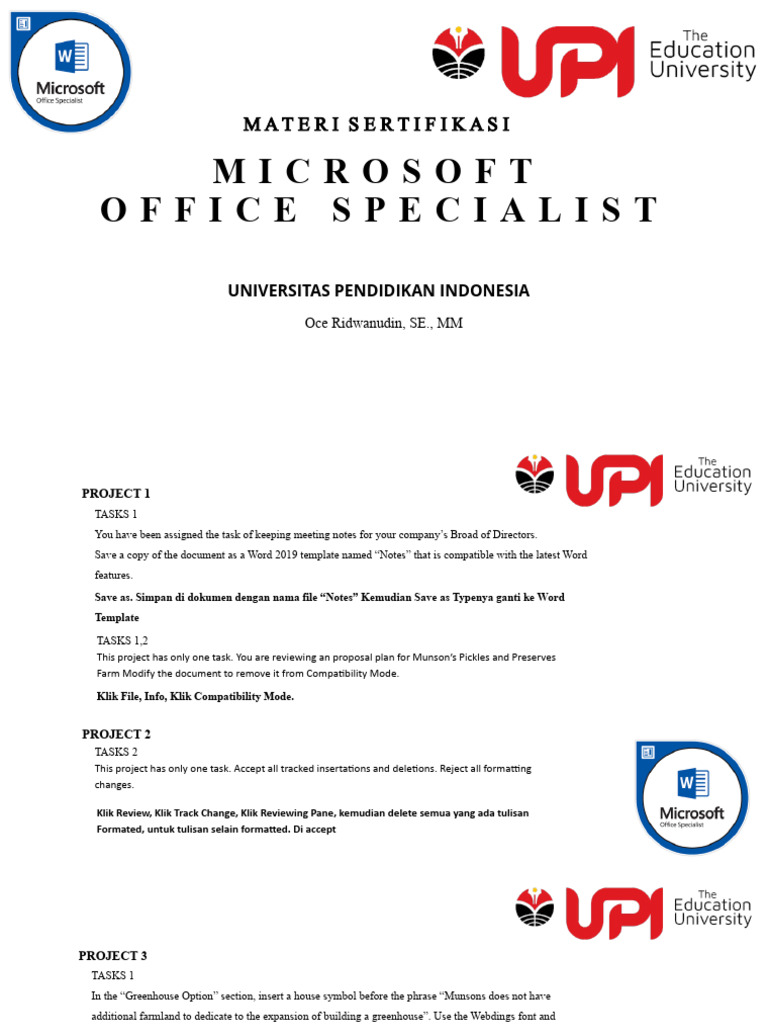 Materi Microsoft Office Specialist | PDF | Page Layout | Note (Typography)