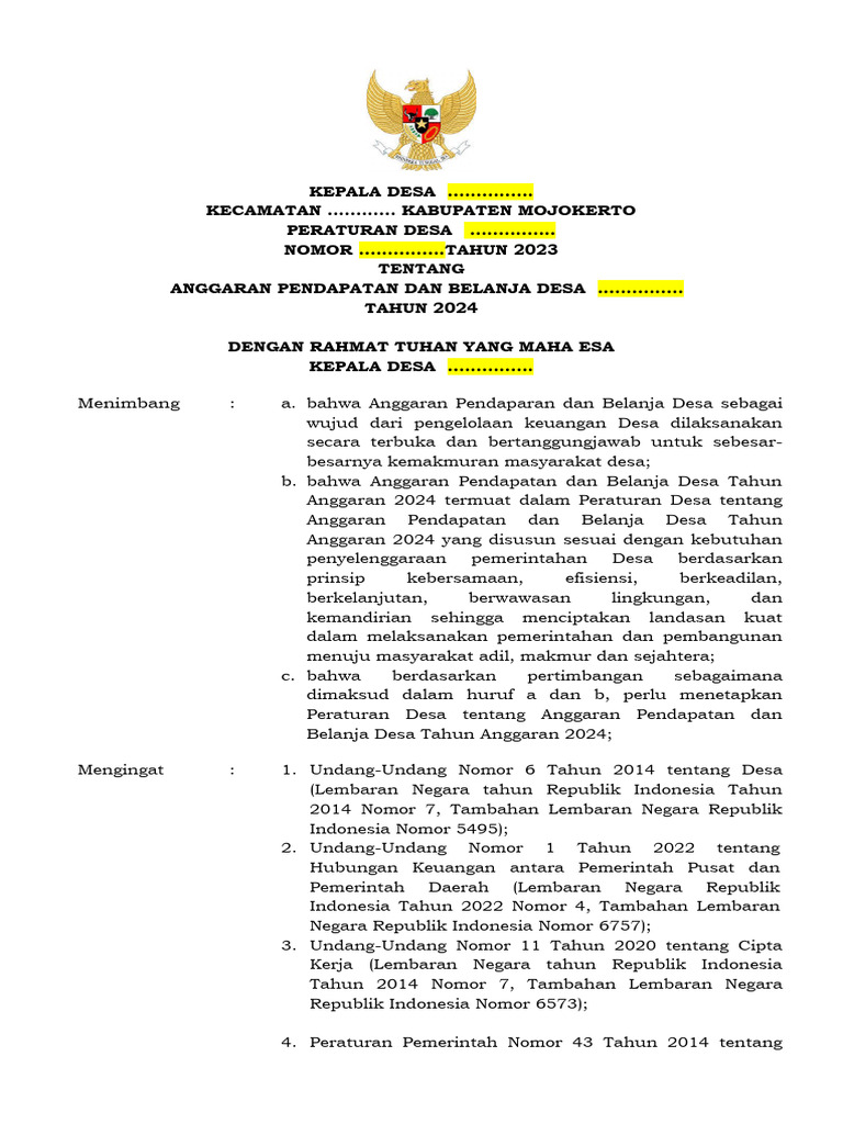 Draft Perdes APBDes - 2024 | PDF