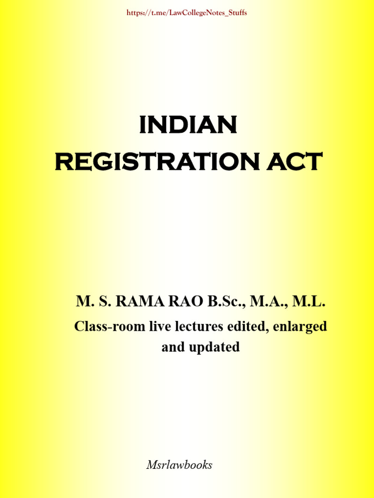 Indian Registration Act Rama Rao Notes | PDF | Will And Testament ...