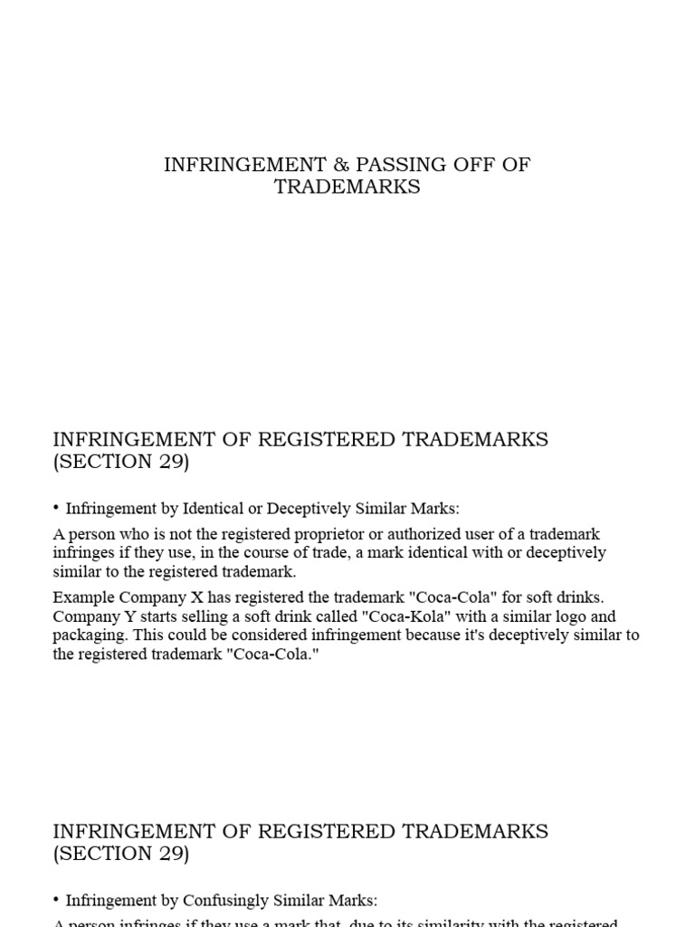 Infringement & Passing Off of Trademarks | PDF | Trademark | Trademark ...