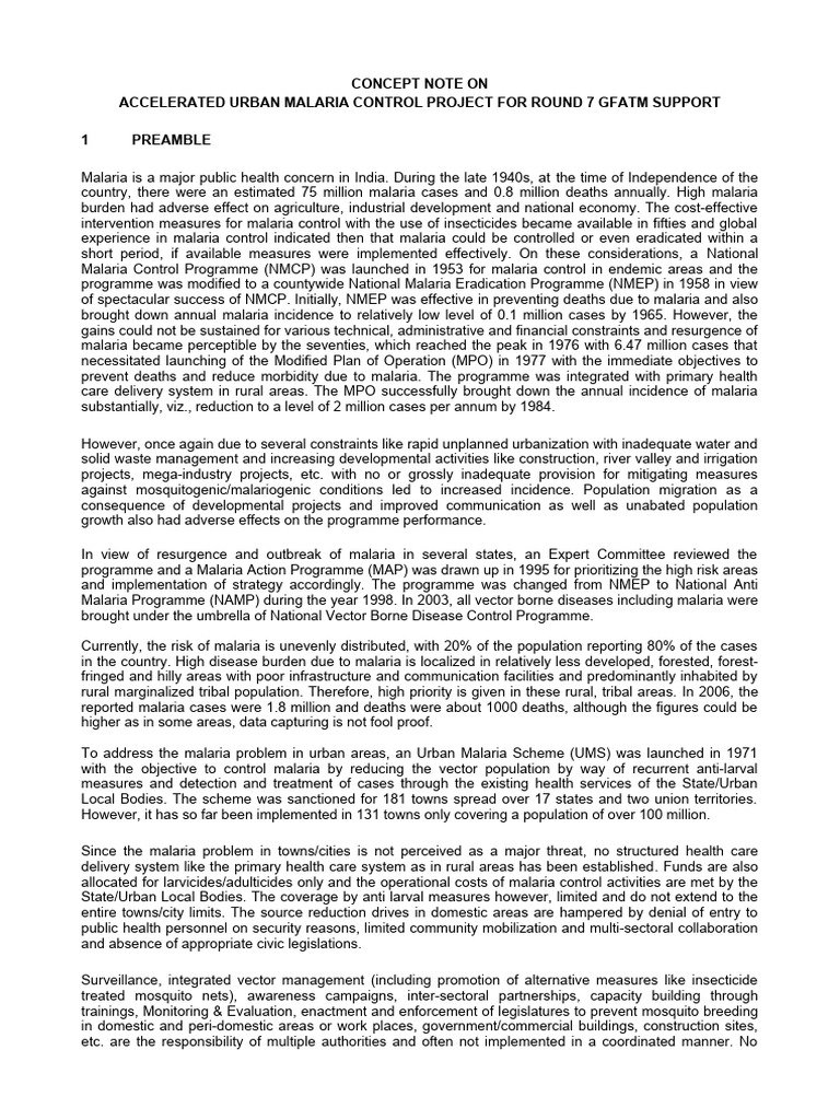 Concept Note - Malaria Component | PDF | Malaria | Non Governmental Organization