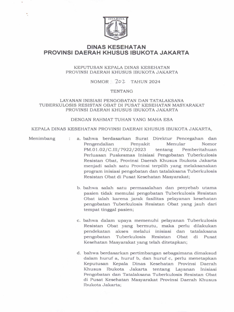 SK Layanan Inisiasi Pengobatan Dan Tatalaksana TBC RO Di Puskesmas Provinsi DKI Jakarta | PDF