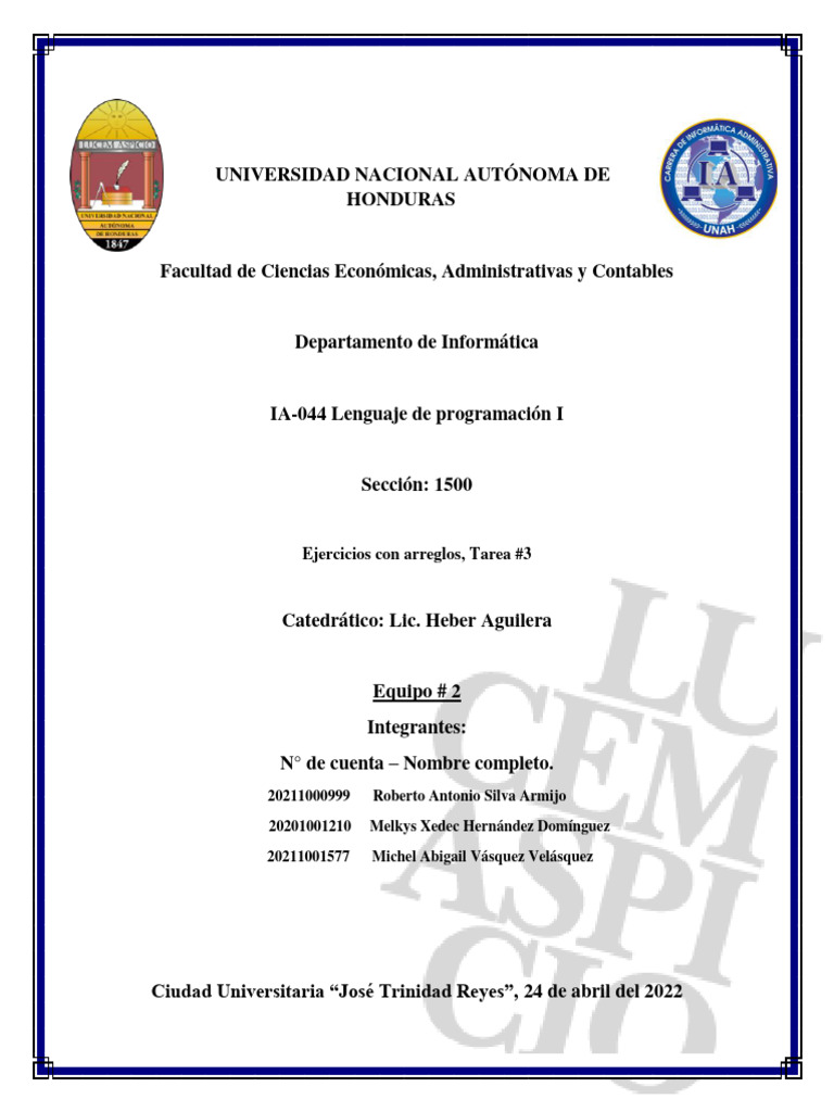 Formato Presentación de Tareas Lenguaje de Programación I IIIParcial P | Descargar gratis PDF ...