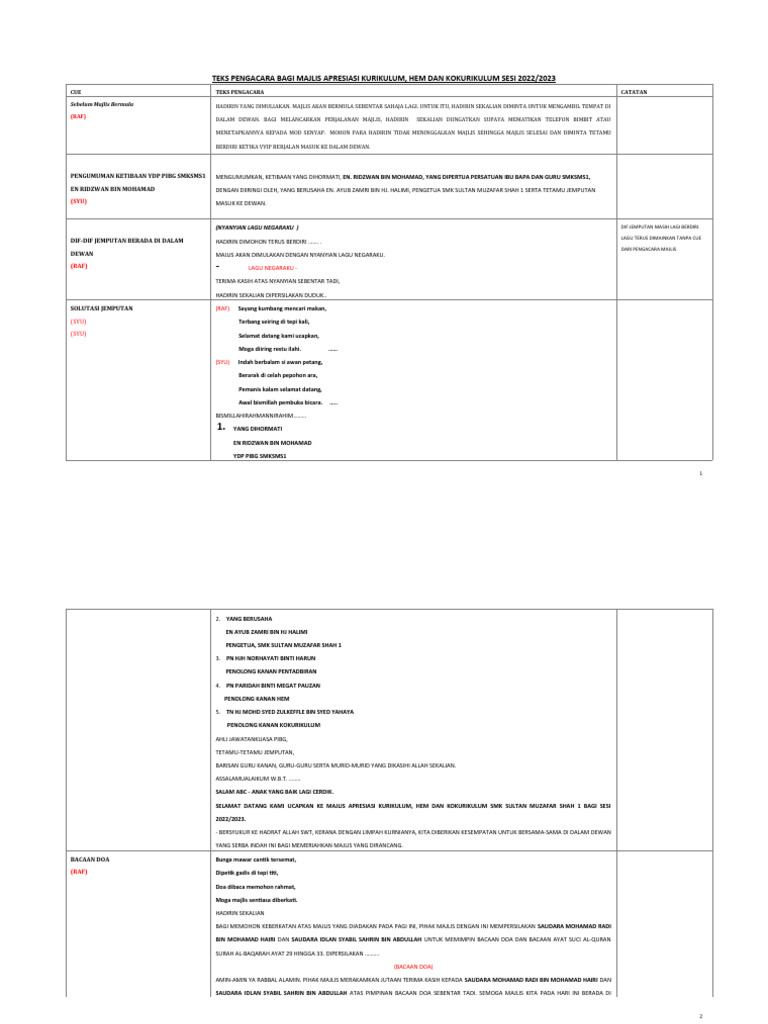 Teks Pengacara Majlis-Hari Apresiasi Kuri, HEM & Kokuri 2023 | PDF Teks Pengacara Majlis-Hari Apresiasi Kuri, HEM & Kokuri 2023 | PDF