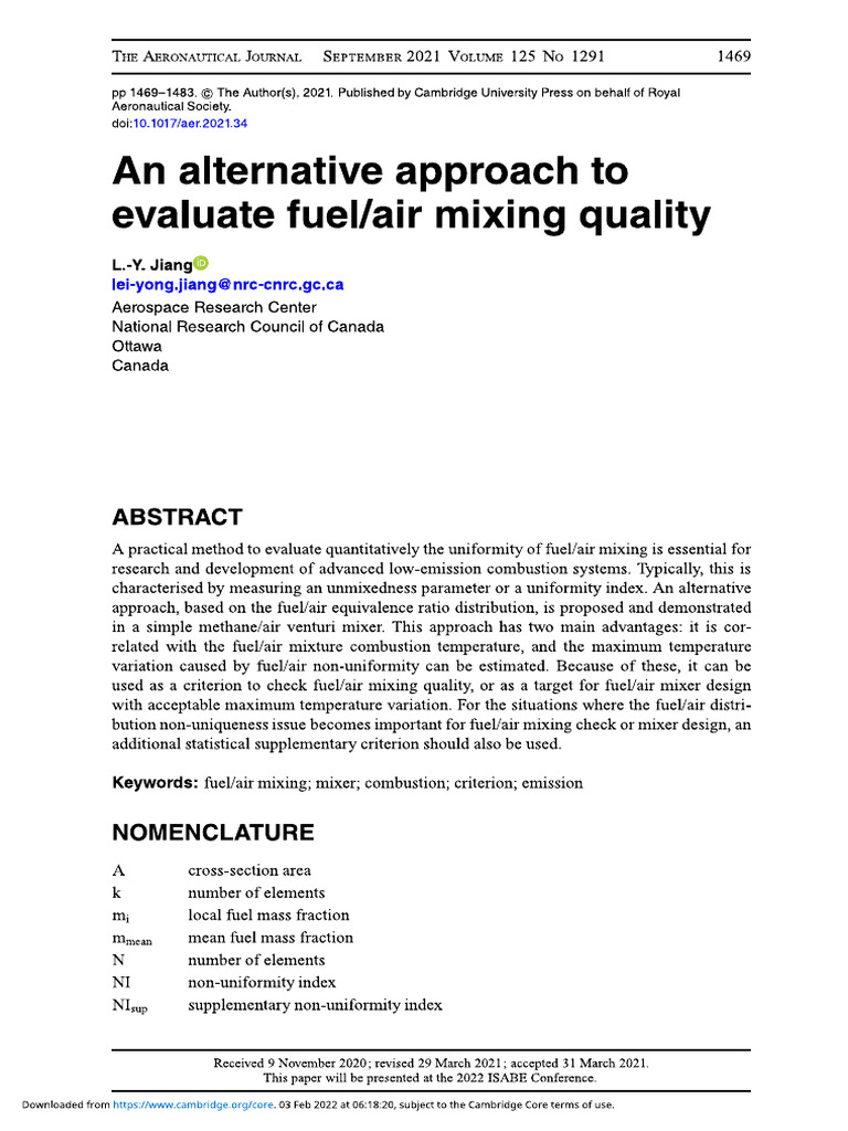 An Alternative Approach To Evaluate Fuel/Air Mixing Quality | PDF