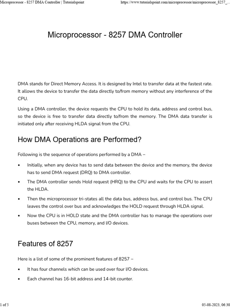 Microprocessor - 8257 DMA Controller Tutorialspoint | PDF | Computer Hardware | Central ...