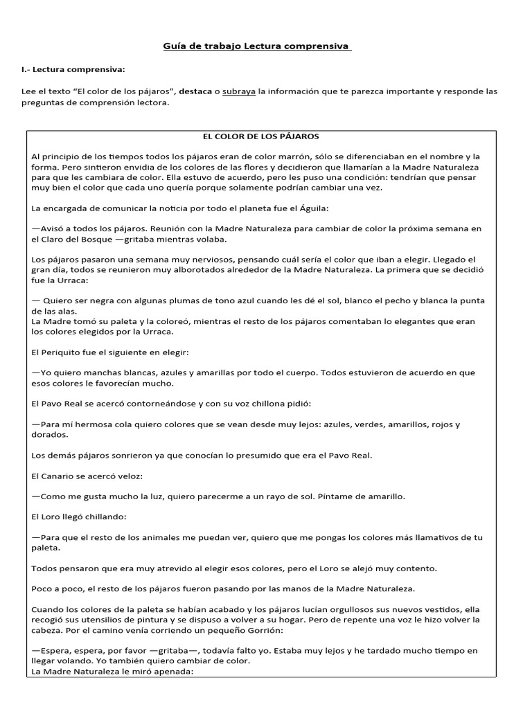 Guía de Lenguaje de Trabajo Lectura y Escritura Creativa | PDF | Color ...