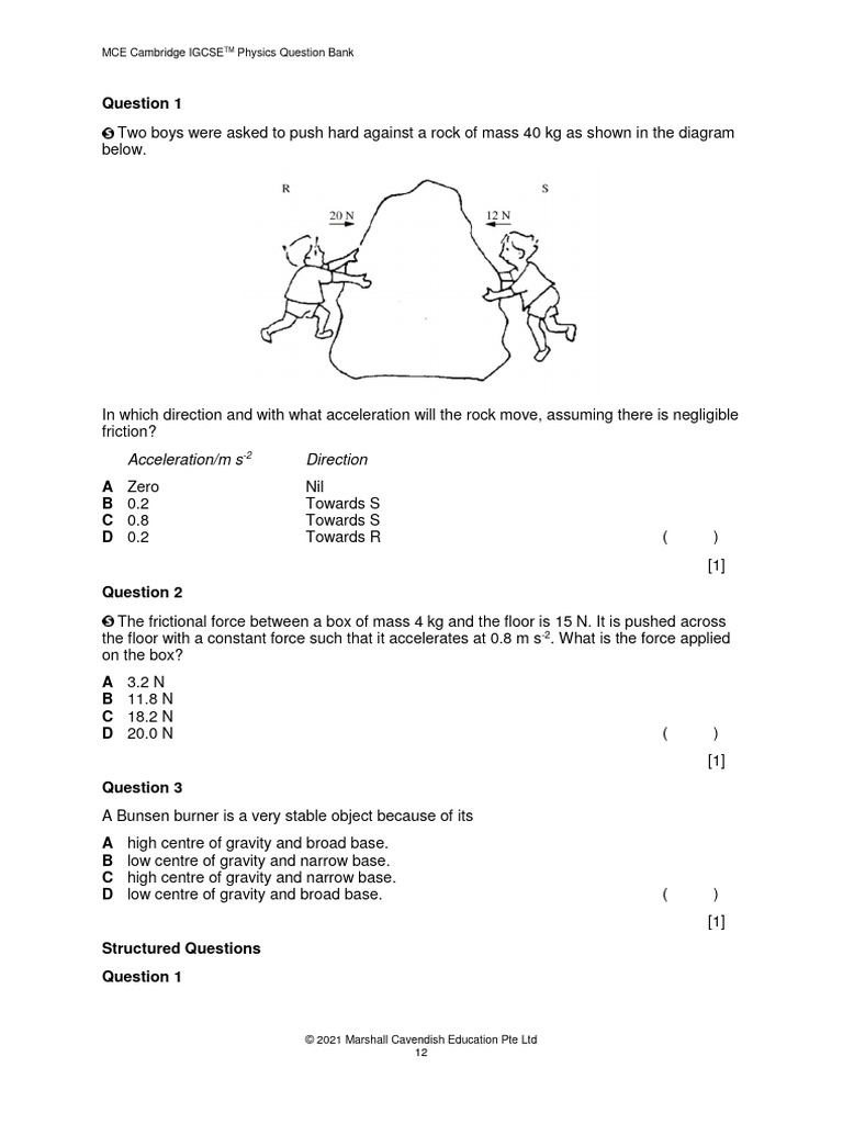 Units 4 and 5 - MCE IGCSE Physics Questions and answers | PDF | Force ...