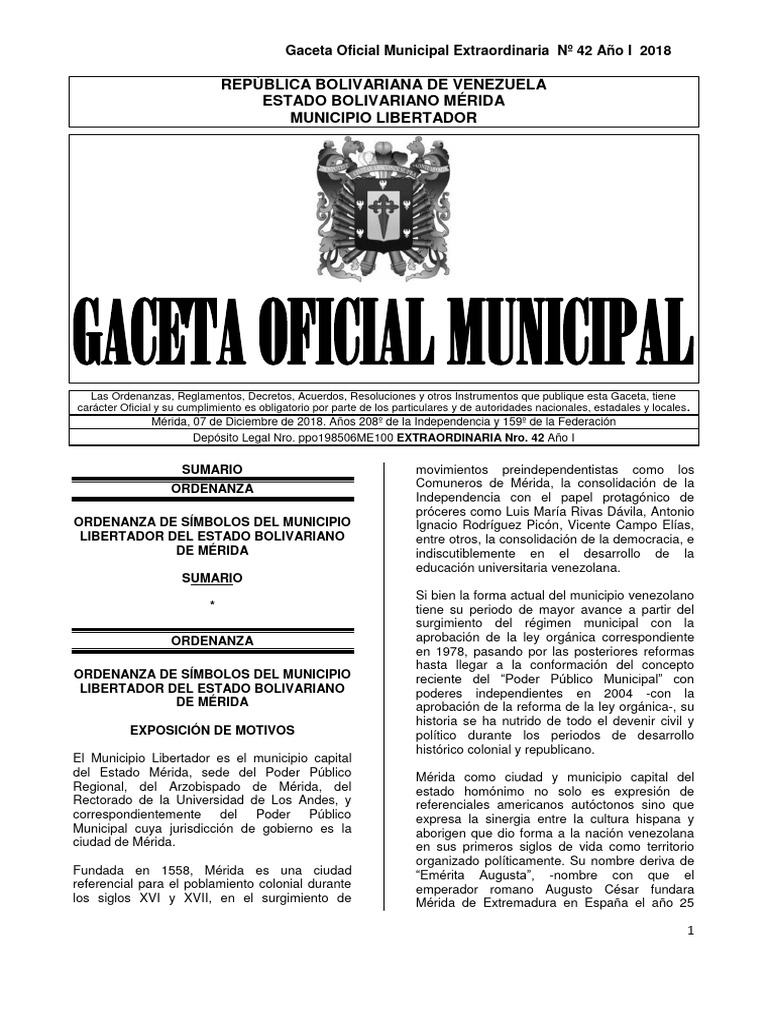 Ext #42 Año I 2018 Ordenanza Símbolos Municipales | PDF | Venezuela ...
