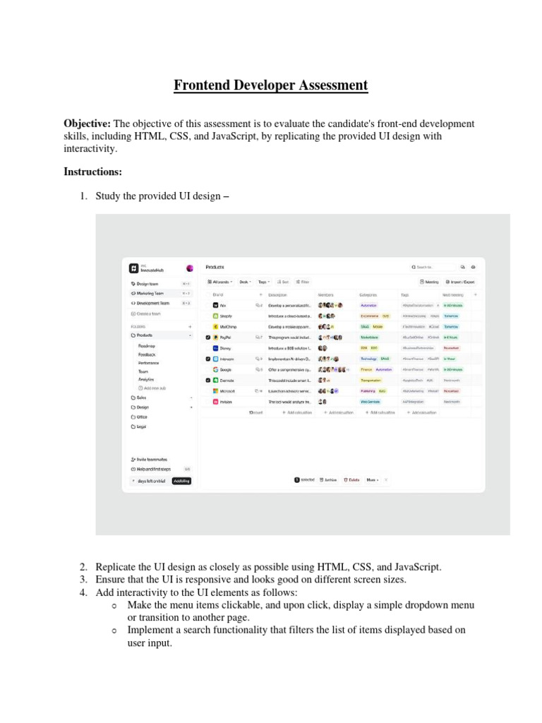 Front-End Developer Assessment | PDF | Html | User Interface