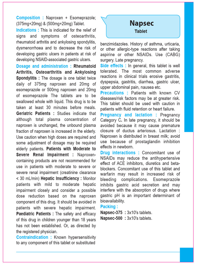 Napsec: Composition: Indications | PDF | Nonsteroidal Anti Inflammatory ...