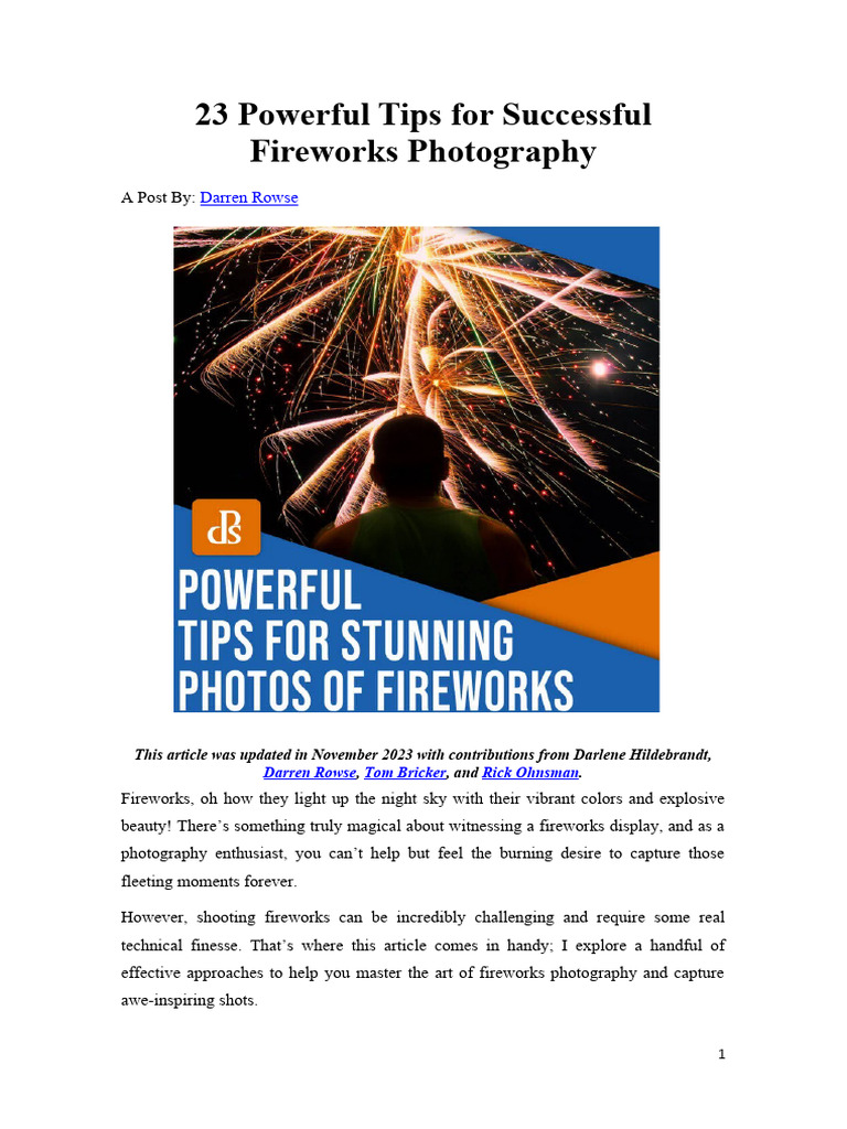 23 Powerful Tips for Successful Fireworks Photography | PDF | Camera ...