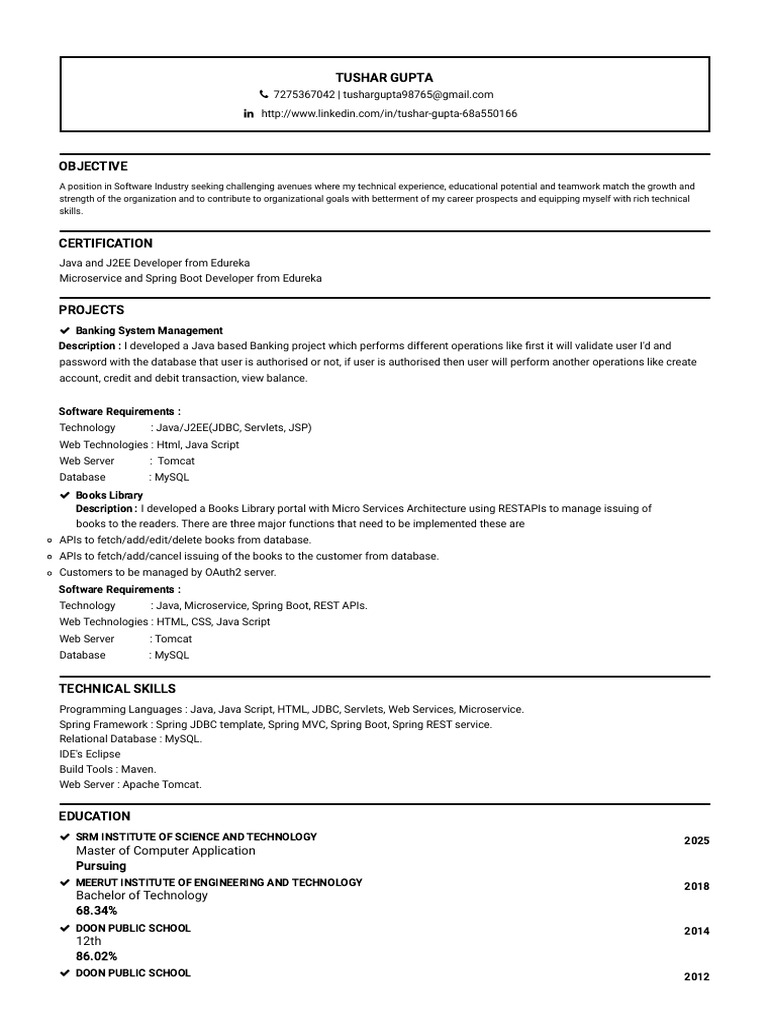 Tushar Gupta | PDF | Spring Framework | Java (Programming Language)