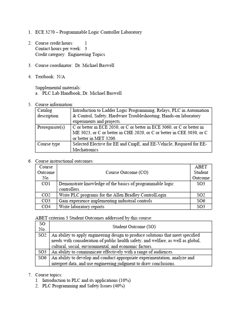 ECE-3270-syllabus | PDF | Programmable Logic Controller | Electronic Engineering