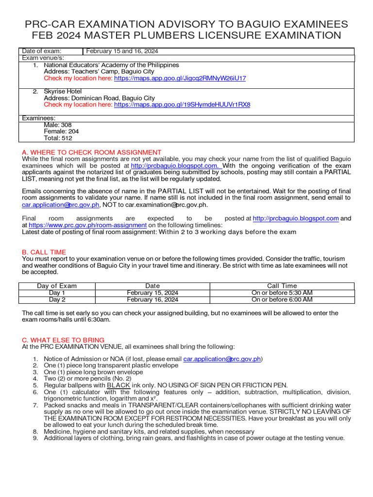 4 Prc-Car Exam Advisory 2.3feb 2024 Mp-Merged | PDF | Trousers | Calculator