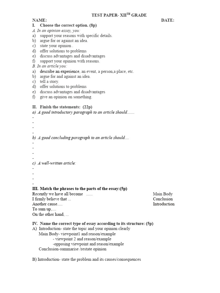Test Writing XII | PDF | Essays | Reason