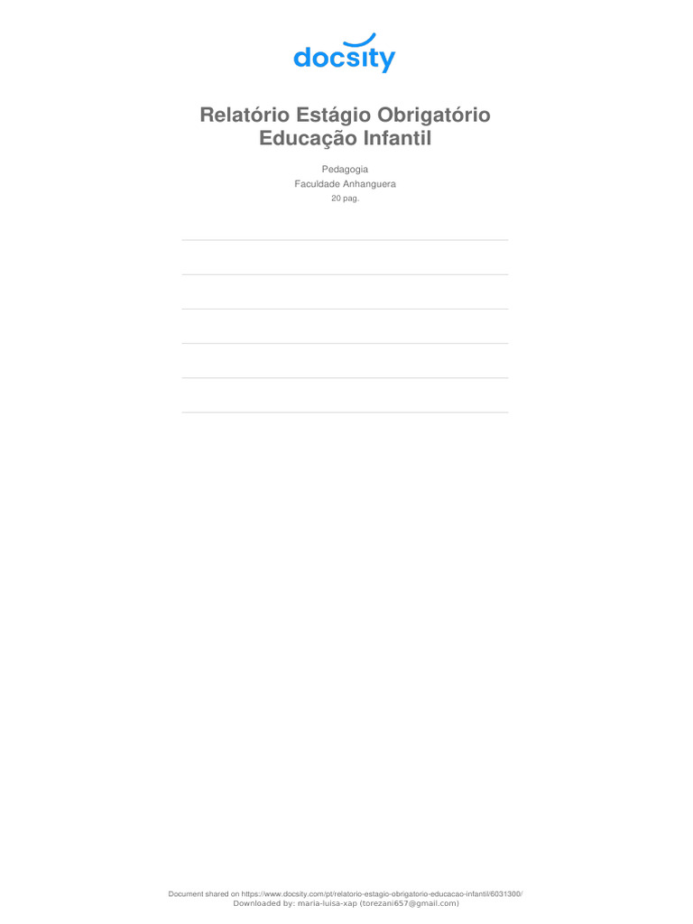 Docsity Relatorio Estagio Obrigatorio Educacao Infantil | PDF | Pedagogia | Pré-escola