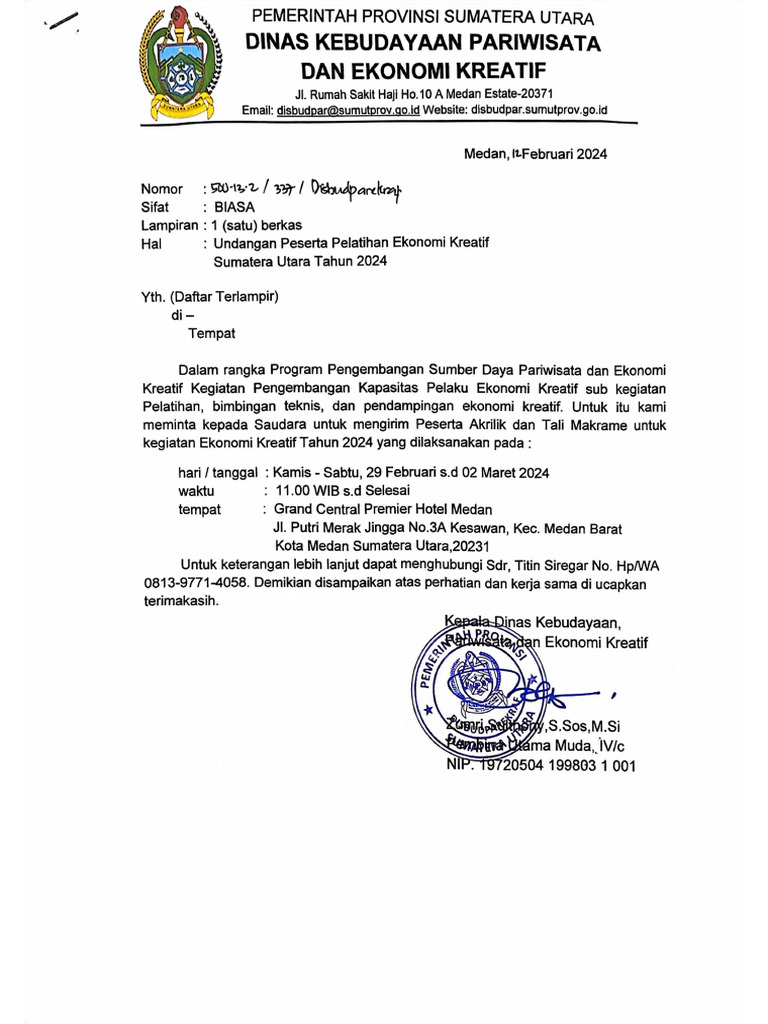 Surat Undangan Peserta Ekraf II | PDF