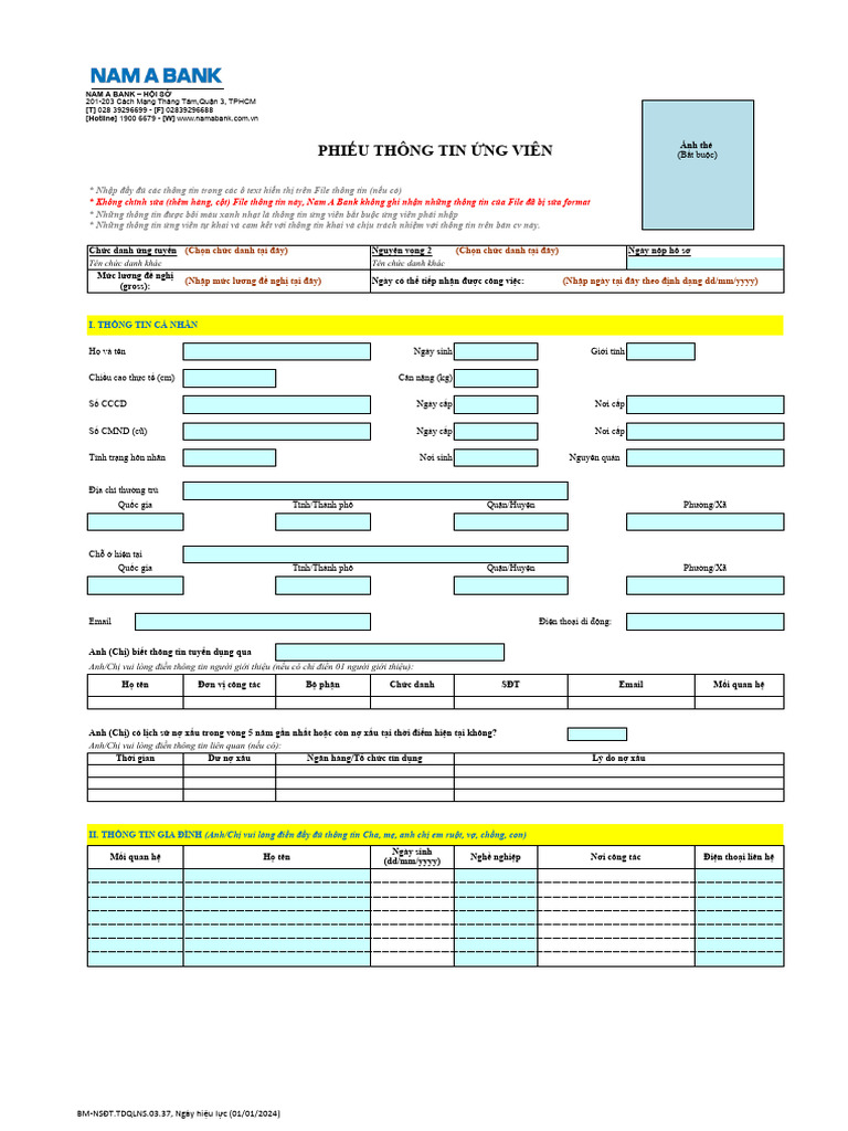 NAB - Phieu thong tin ung vien 2024 (New) (1) | PDF